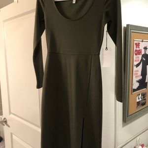 Leith | Dresses | Hunter Green High Slit Body On Fitted Dress | Poshmark